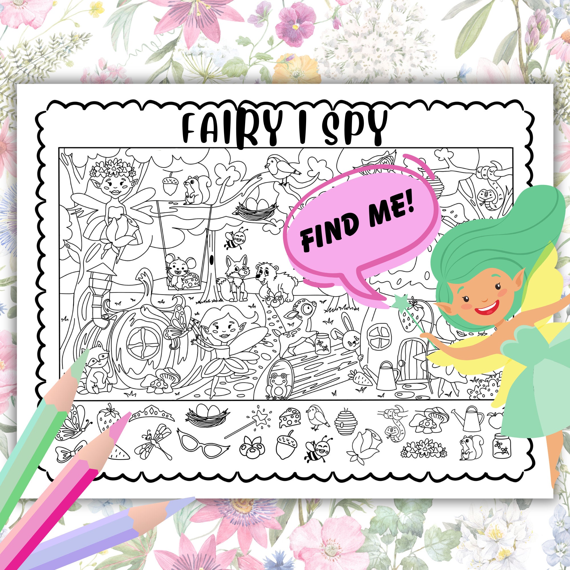 Fairy Coloring Page for Kids - I Spy - Printable - Etsy