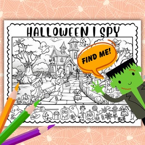 Halloween Coloring Page for Kids (I Spy) Printable - Etsy