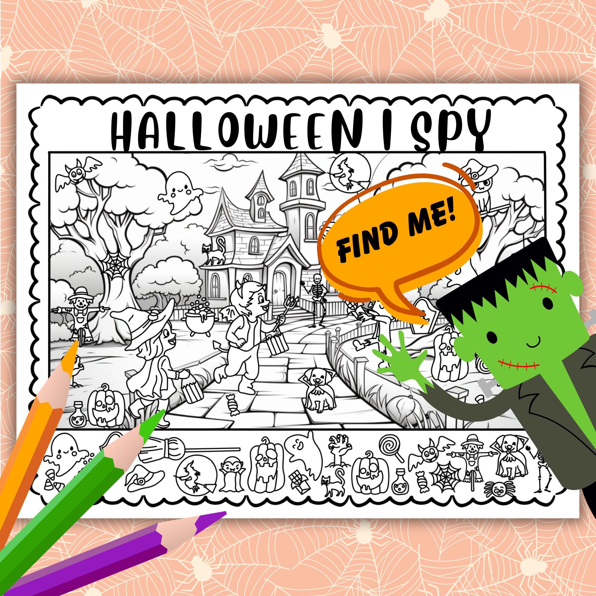 Halloween Coloring Page for Kids (I Spy) Printable - Etsy