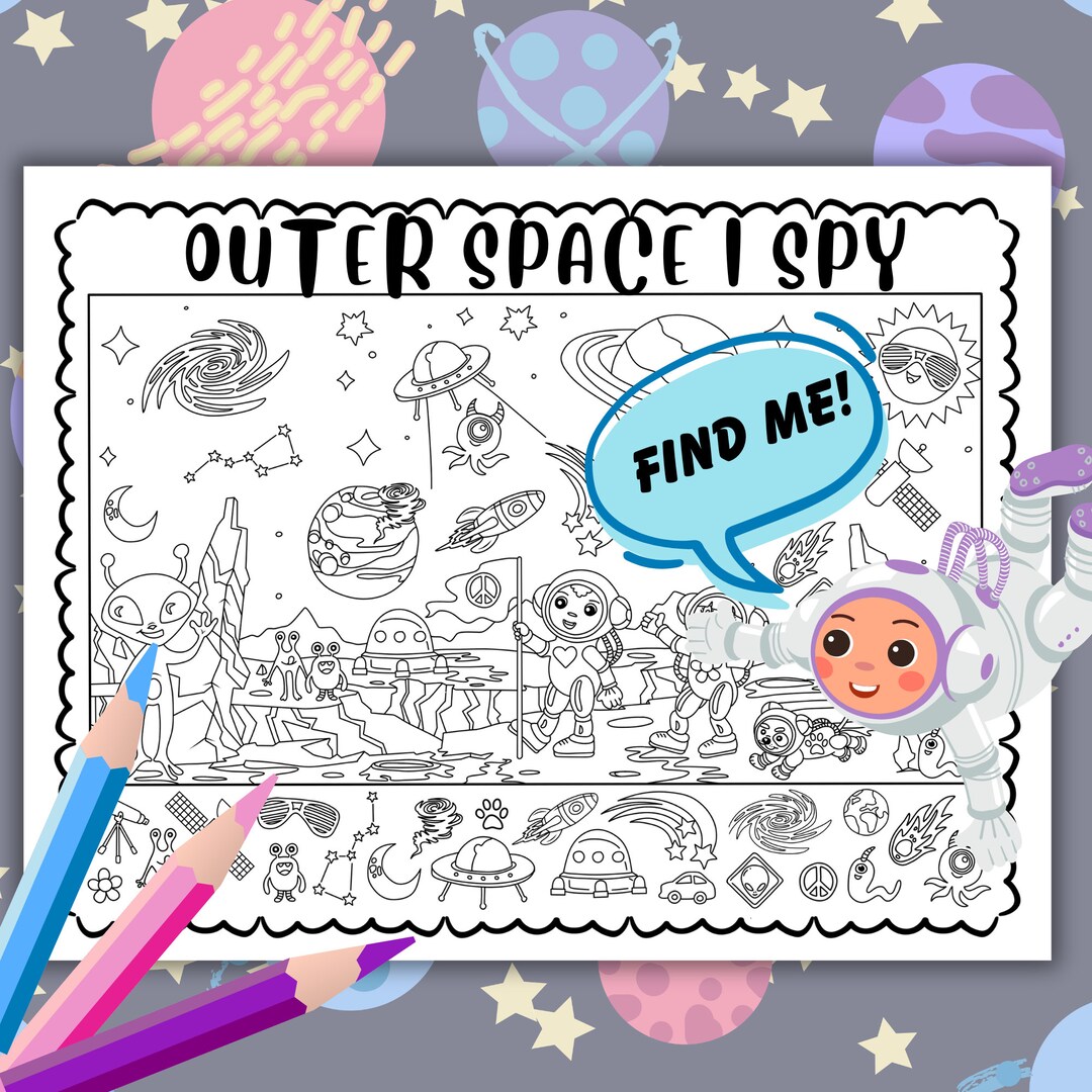 Space Alien Coloring Page for Kids (I Spy) Digital & Printable - Etsy