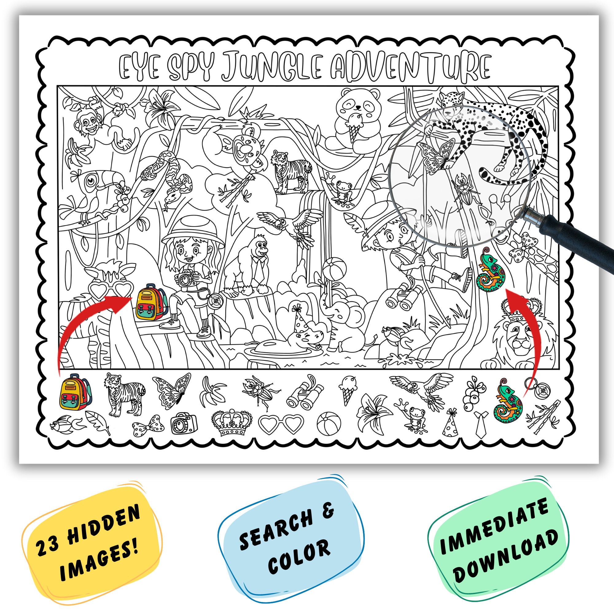 Animal Coloring Page for Kids (I Spy) Digital & Printable - Etsy