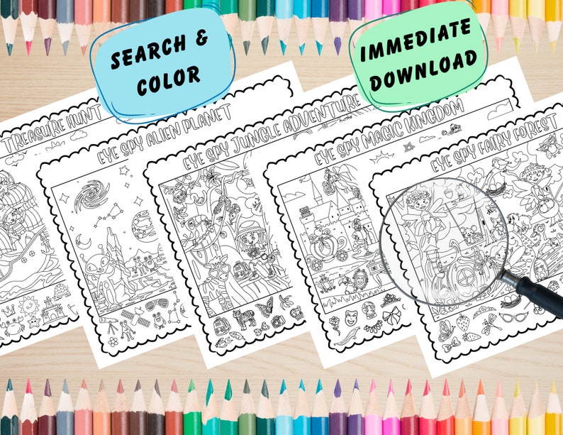 I Spy Bundle Kids Coloring Book - 5 Digital & Printable Pages - Etsy