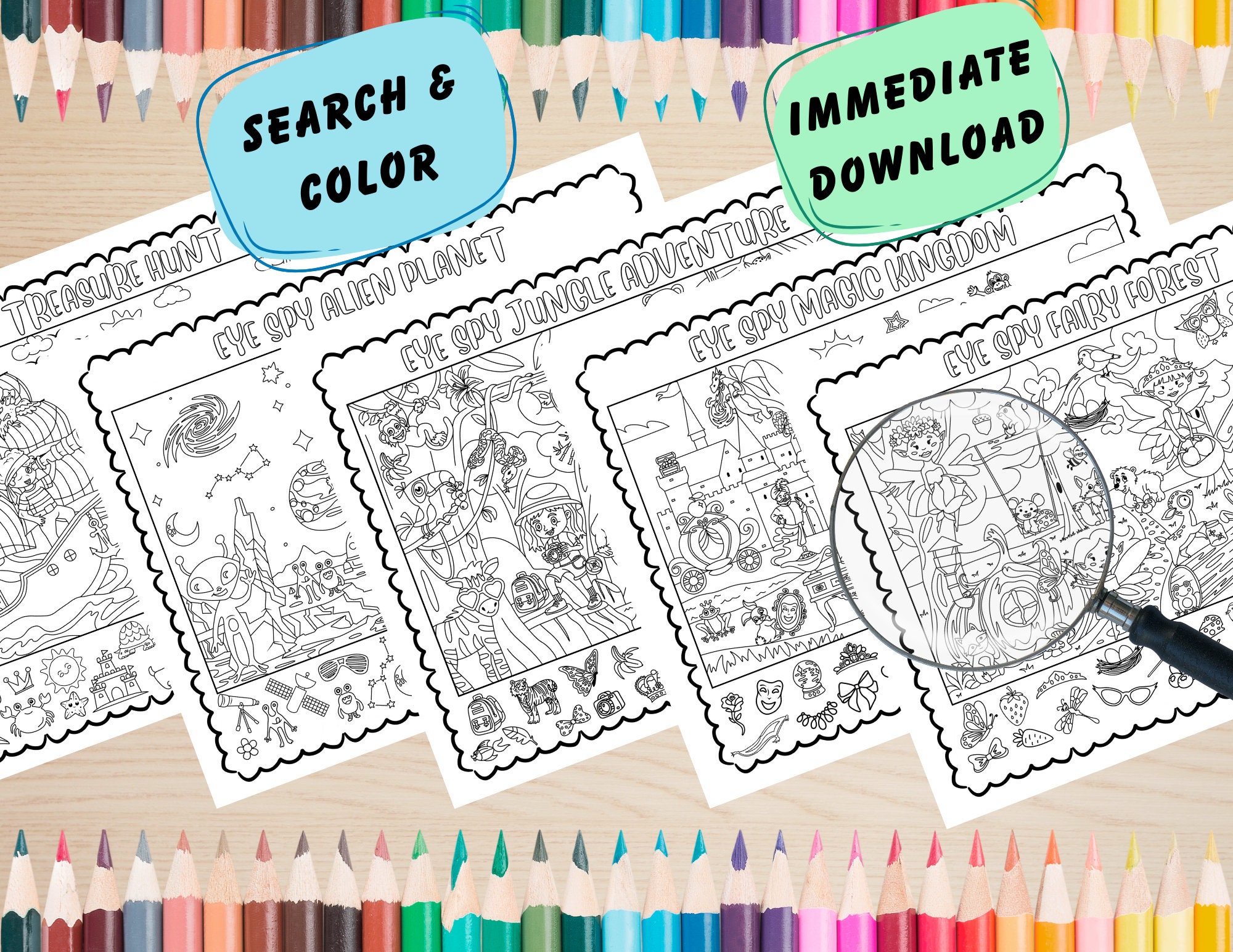 I Spy Bundle Kids Coloring Book - 5 Digital & Printable Pages - Etsy