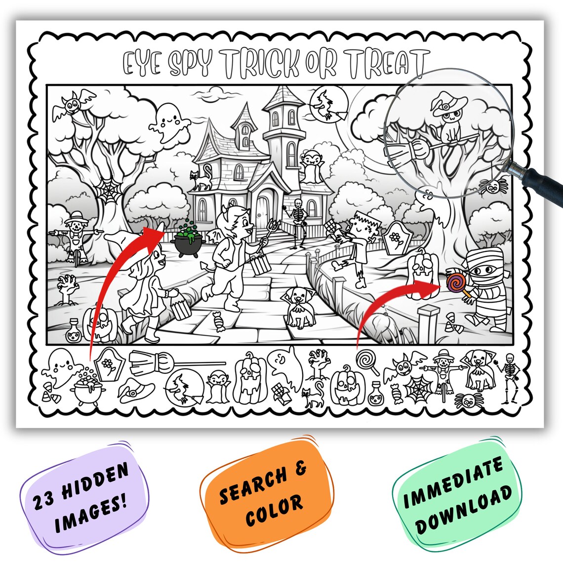 Halloween Coloring Page for Kids (I Spy) Printable - Etsy