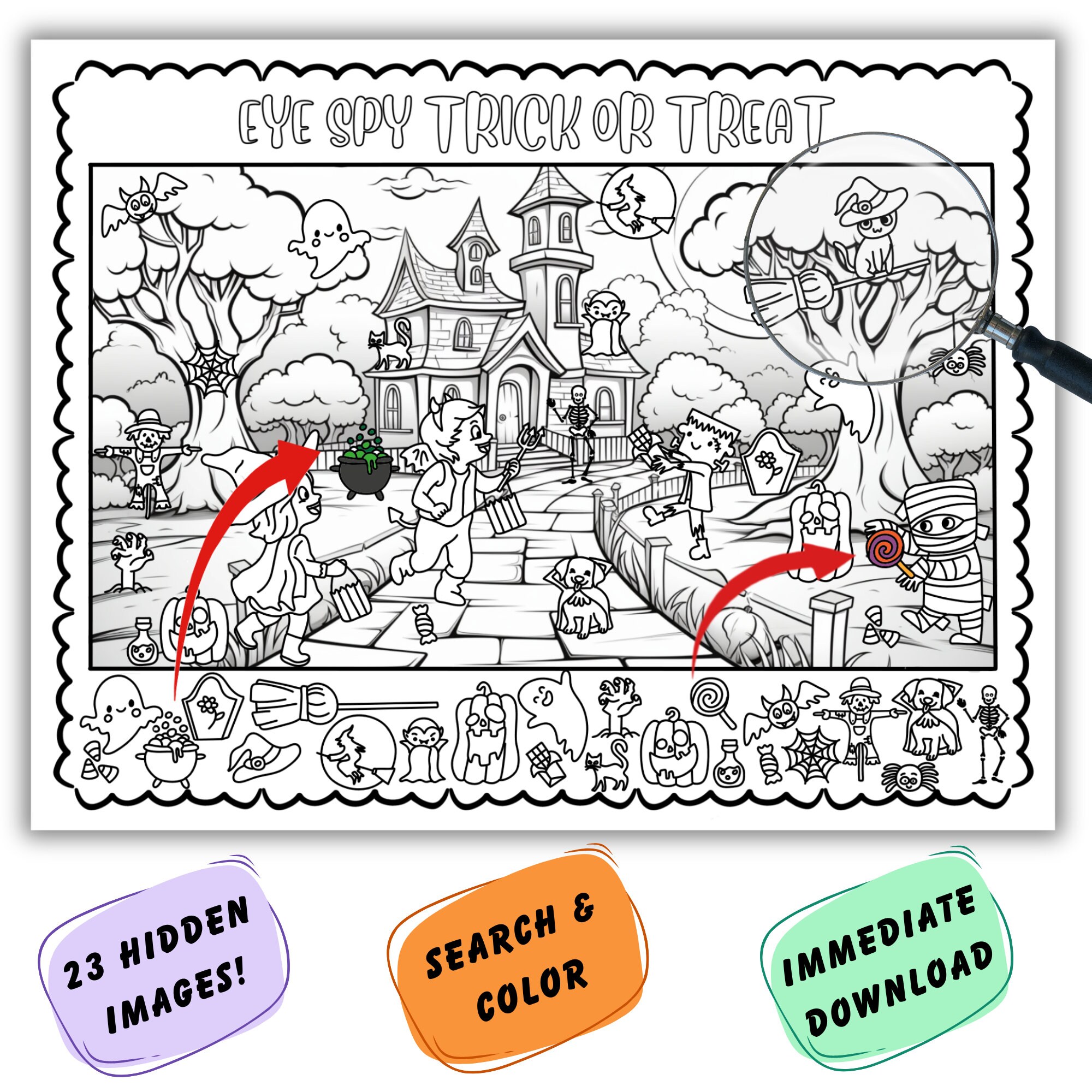 Halloween Coloring Page for Kids (I Spy) Printable - Etsy