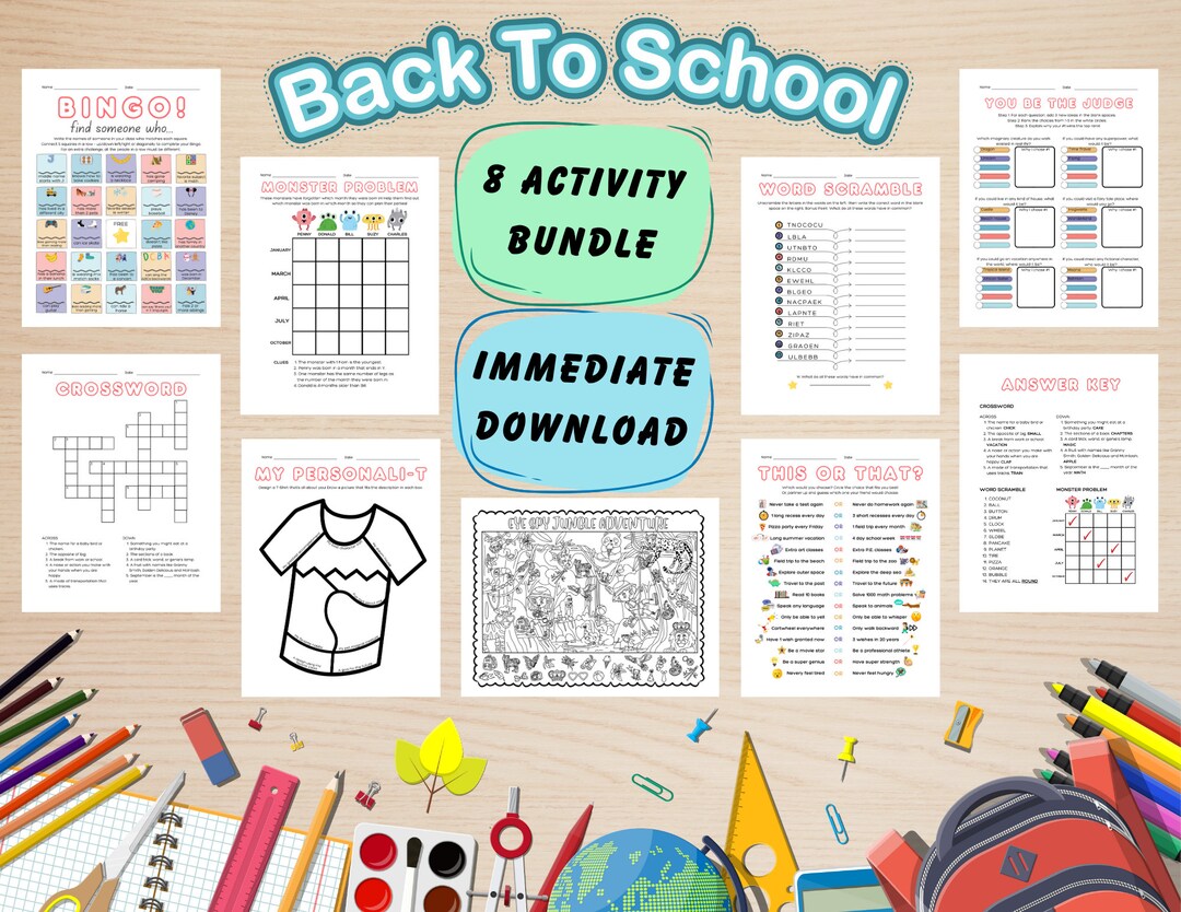 Back to School Activity Bundle - 8 Printable Activity Sheets - Etsy