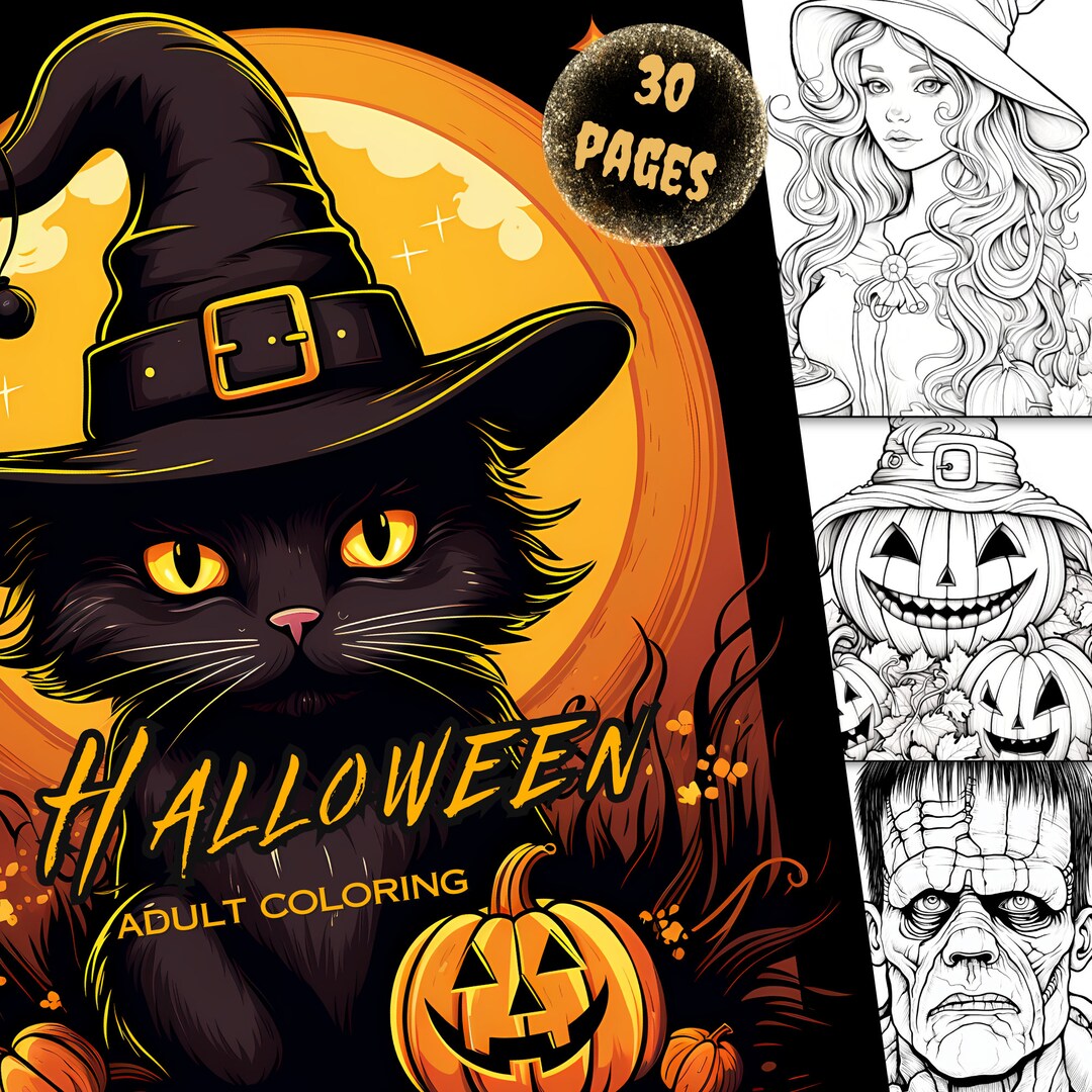 Adult Halloween Coloring Book 30 Printable Pages - Etsy