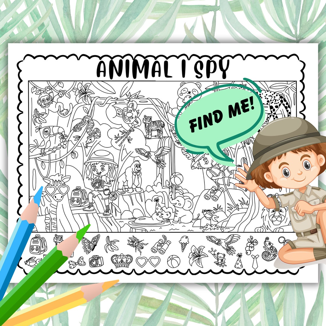 Animal Coloring Page for Kids (I Spy) Digital & Printable - Etsy