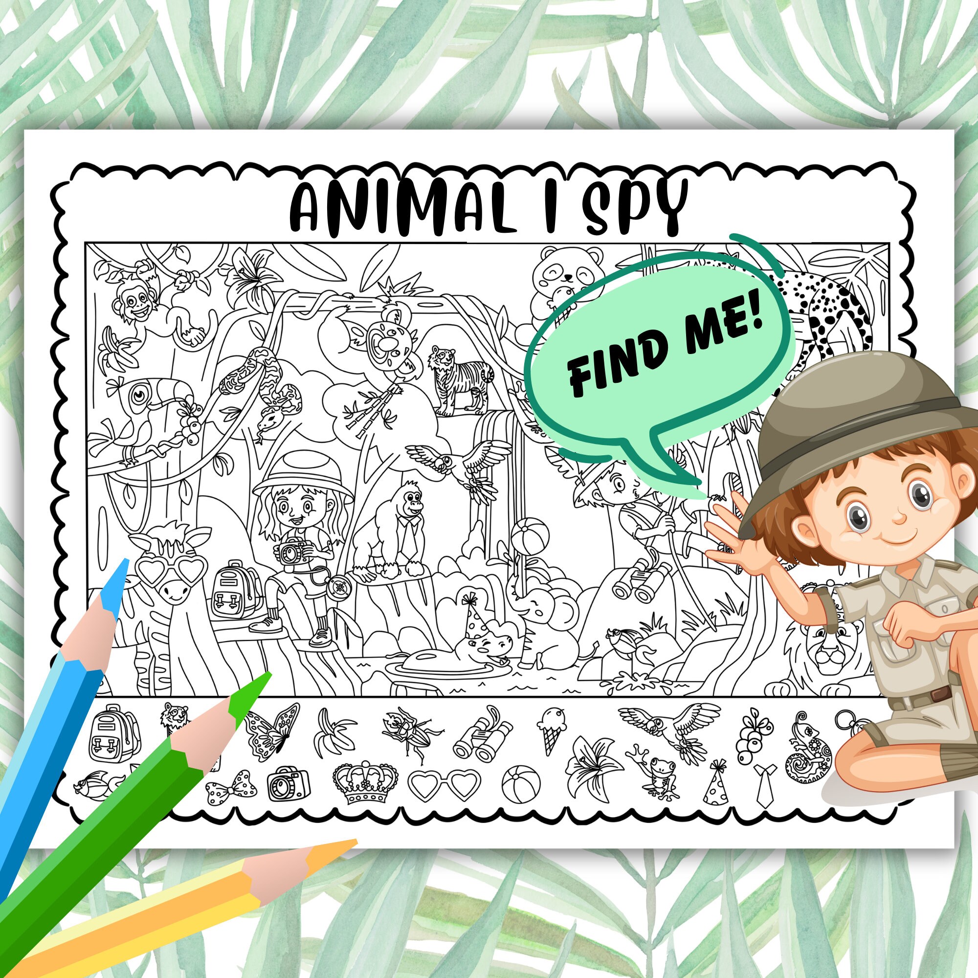 Animal Coloring Page for Kids (I Spy) Digital & Printable - Etsy