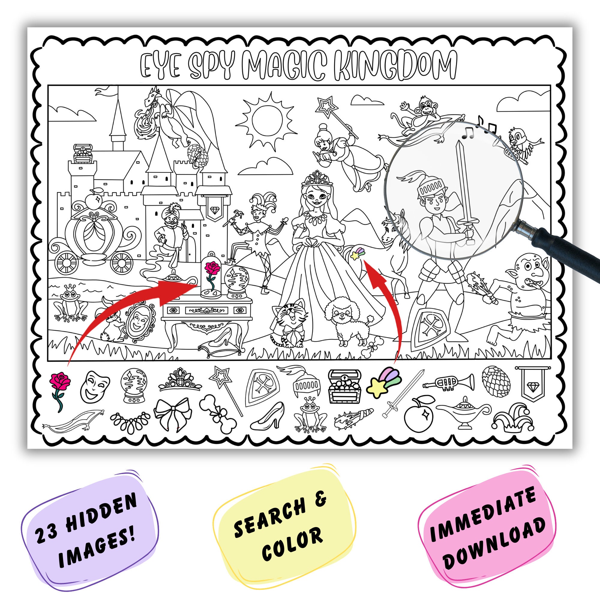 Princess Coloring Page for Kids (I Spy) Digital & Printable - Etsy