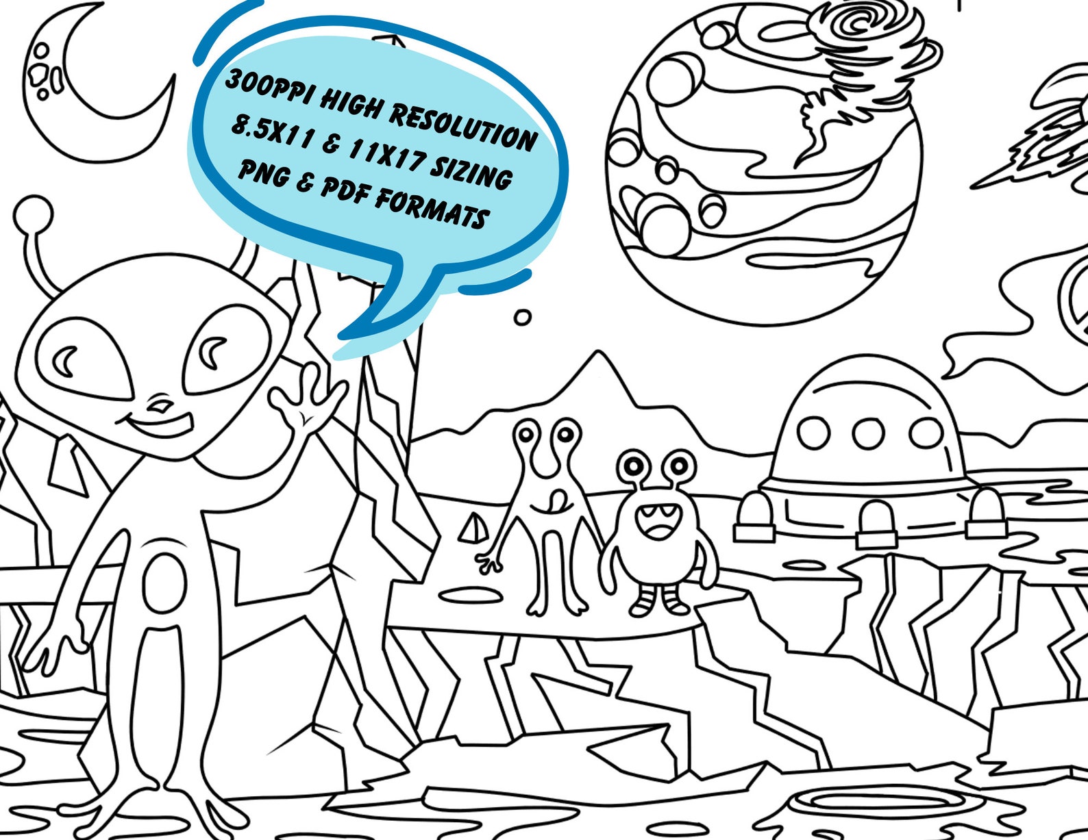 Space Alien Coloring Page for Kids (I Spy) Digital & Printable - Etsy