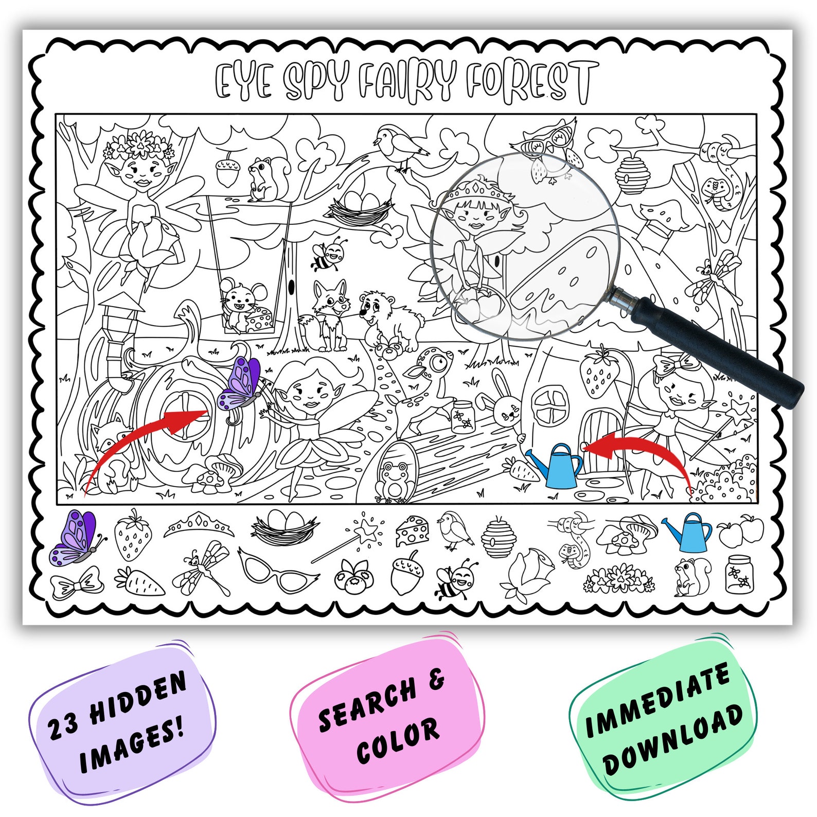 Fairy Coloring Page for Kids - I Spy - Printable - Etsy