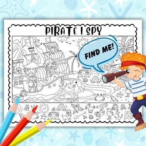 Pirate Coloring Page for Kids I Spy Digital & Printable - Etsy