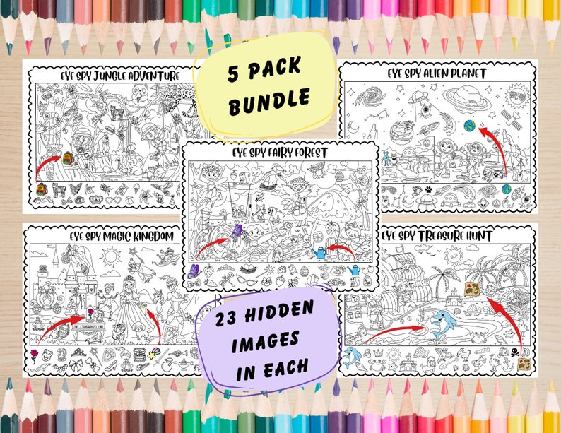 I Spy Bundle Kids Coloring Book - 5 Digital & Printable Pages - Etsy