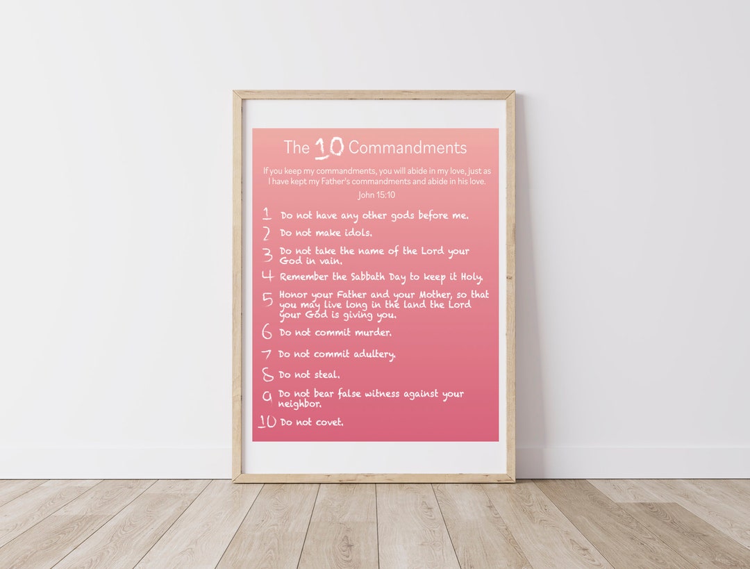 Ten Commandments Pink Ombré Artwork, Christian Nursery Decor, Kids ...