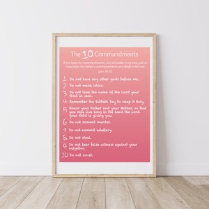 Ten Commandments Pink Ombré Artwork, Christian Nursery Decor, Kids ...