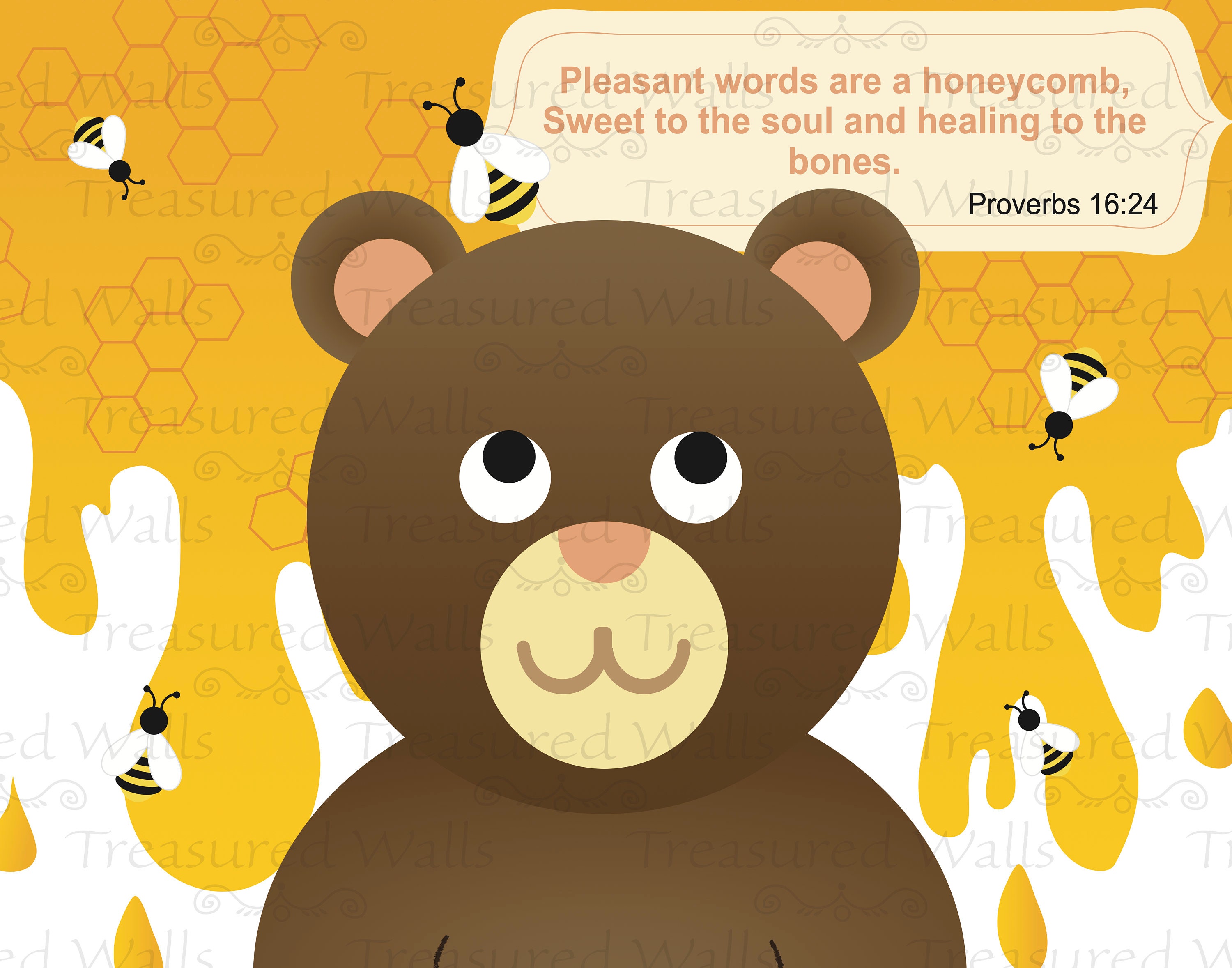 Proverbs 16:24 Art Prints, Christian Nursery Decor, Kids Bible Verse ...