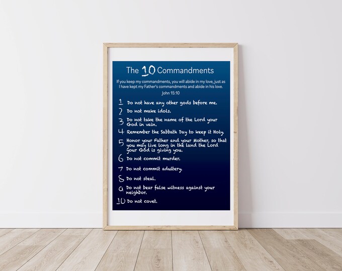 Ten Commandments Blue Ombré Artwork, Christian Nursery Decor, Kids ...