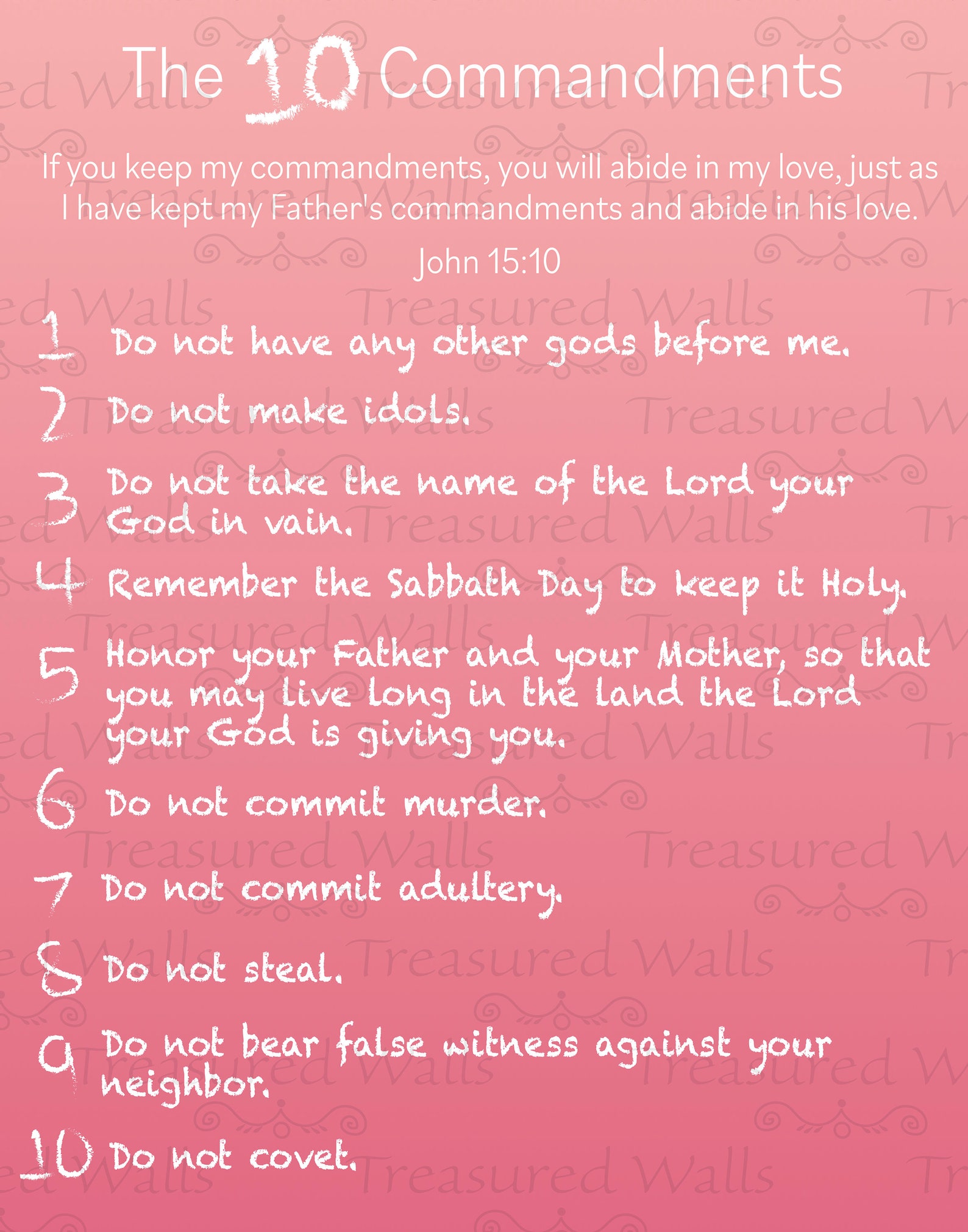 Ten Commandments Pink Ombré Artwork, Christian Nursery Decor, Kids ...