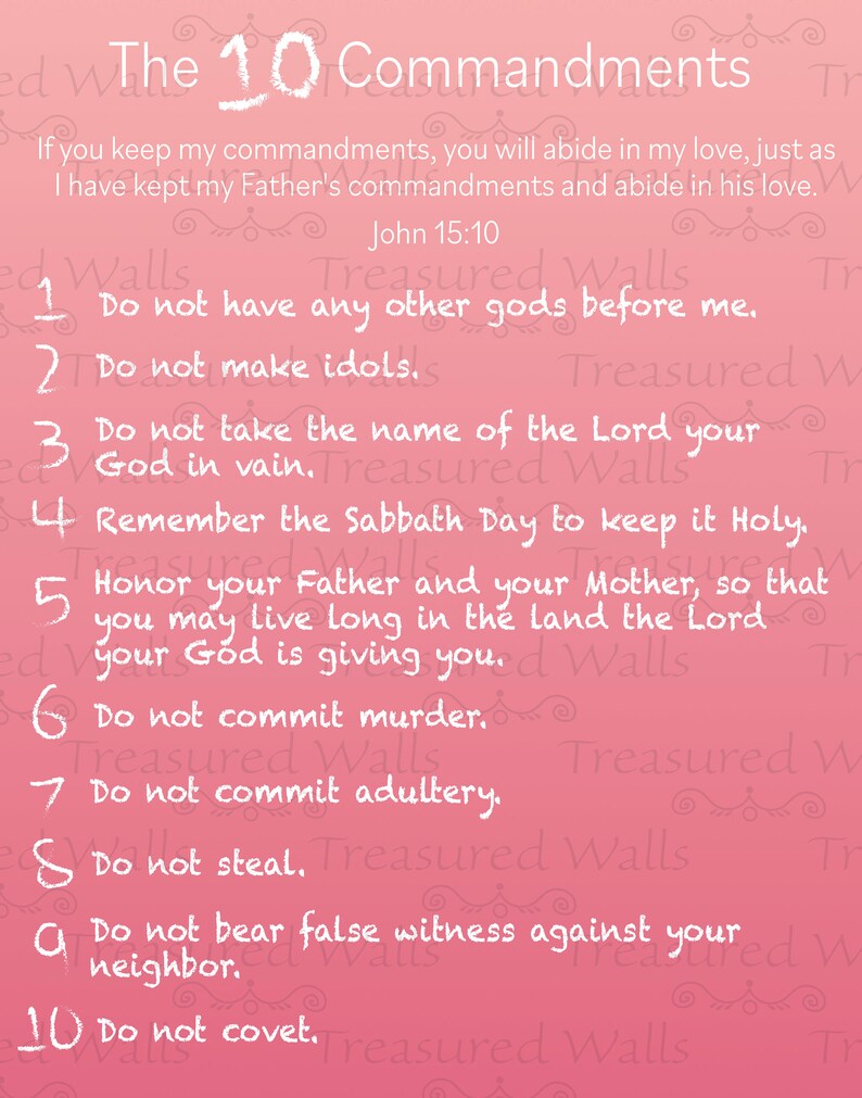 Ten Commandments Pink Ombré Artwork, Christian Nursery Decor, Kids ...