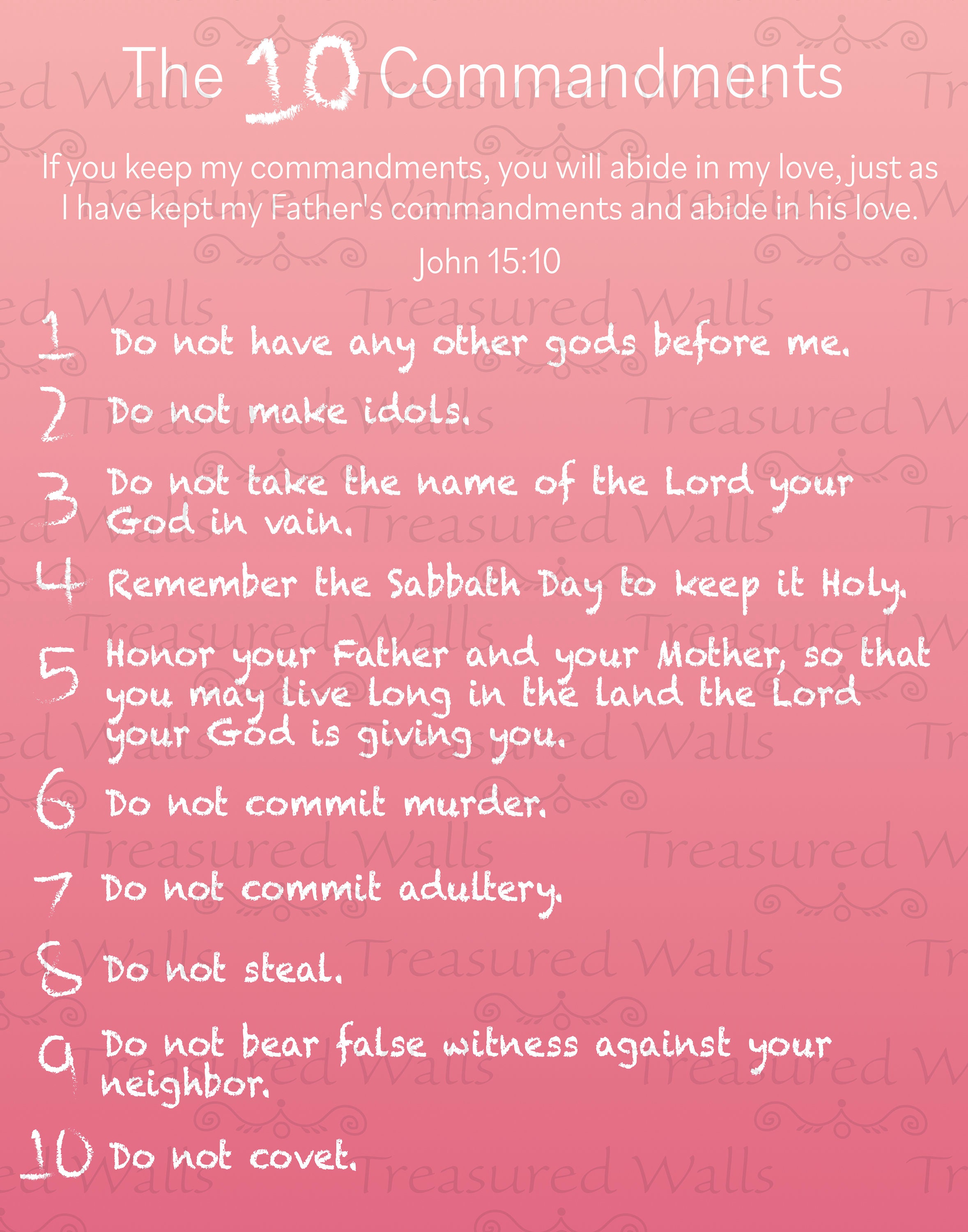 Ten Commandments Pink Ombré Artwork, Christian Nursery Decor, Kids ...