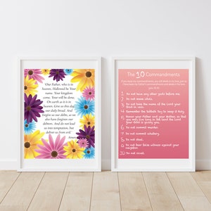 Ten Commandments Pink Ombré Artwork, Christian Nursery Decor, Kids ...