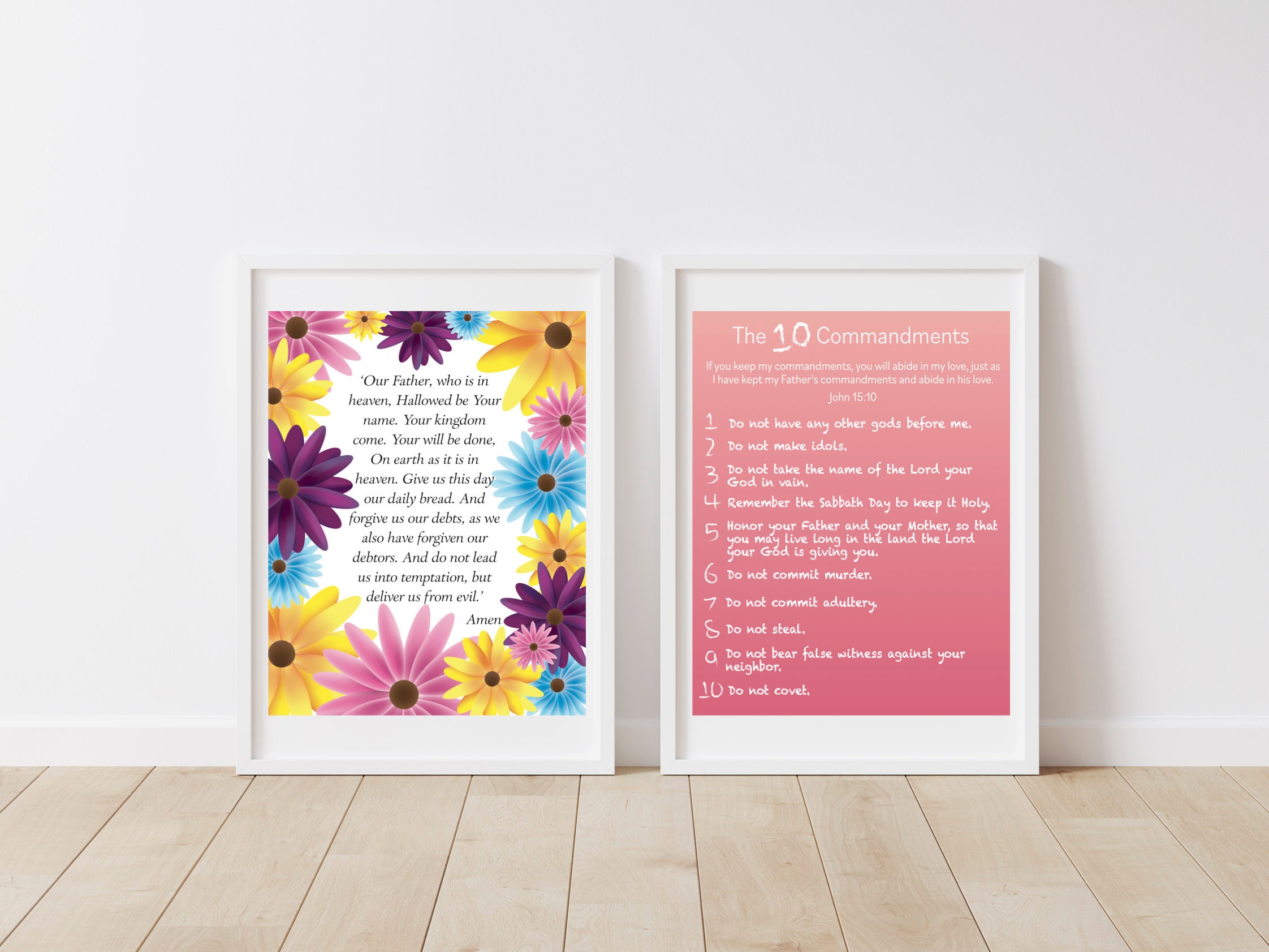 Ten Commandments Pink Ombré Artwork, Christian Nursery Decor, Kids ...