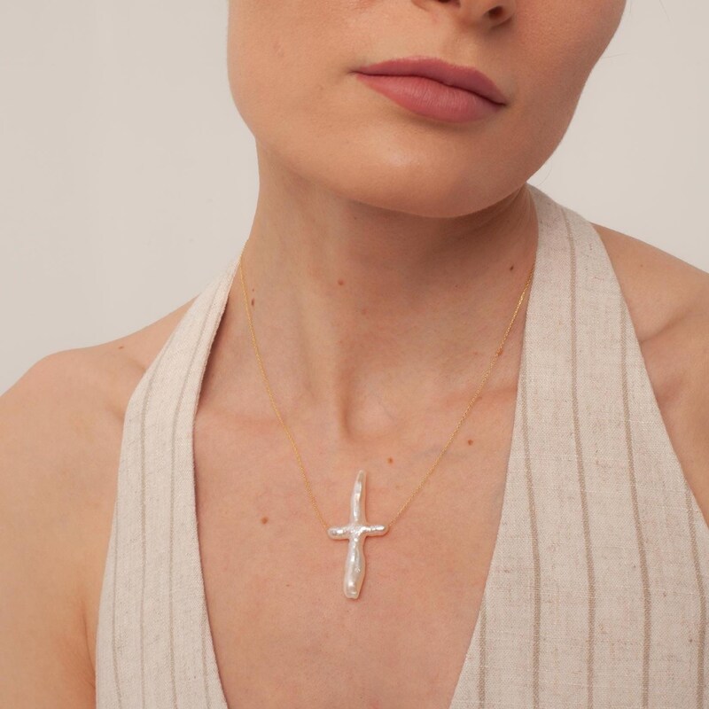 Pearl Cross Necklace - Etsy