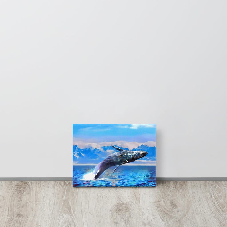 Alaska Shelf Sitter Canvas 12" X 9" Alaskan Whale Jumping Watching ...