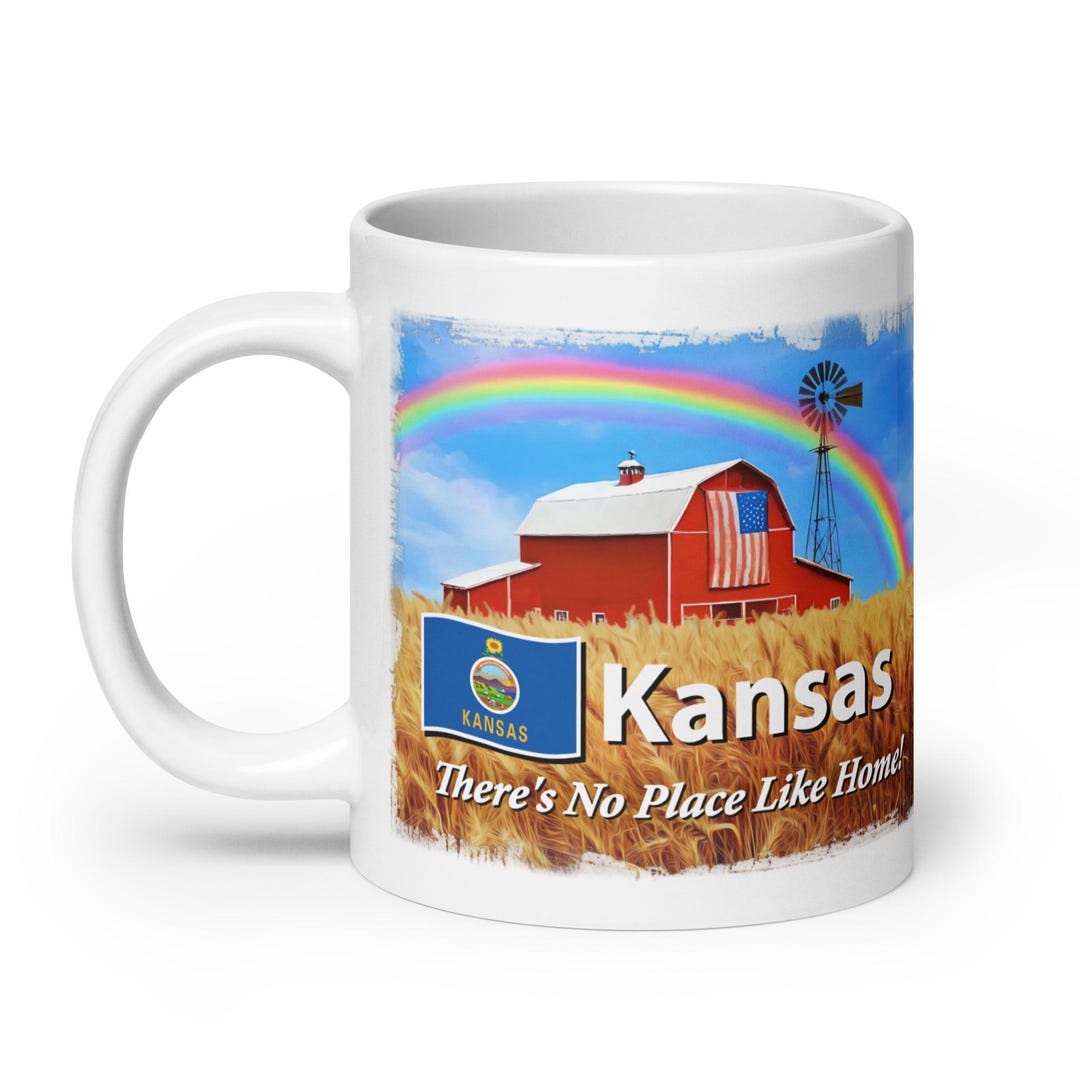 BIG Kansas Mug, There's No Place Like Home 20 Oz Mug With Kansas Farm ...
