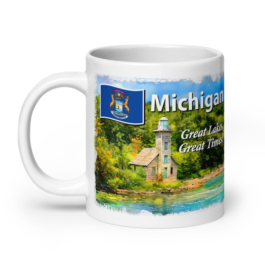 BIG Michigan Mug, Great Lakes, Great Times Coffee Cup With Lighthouse ...