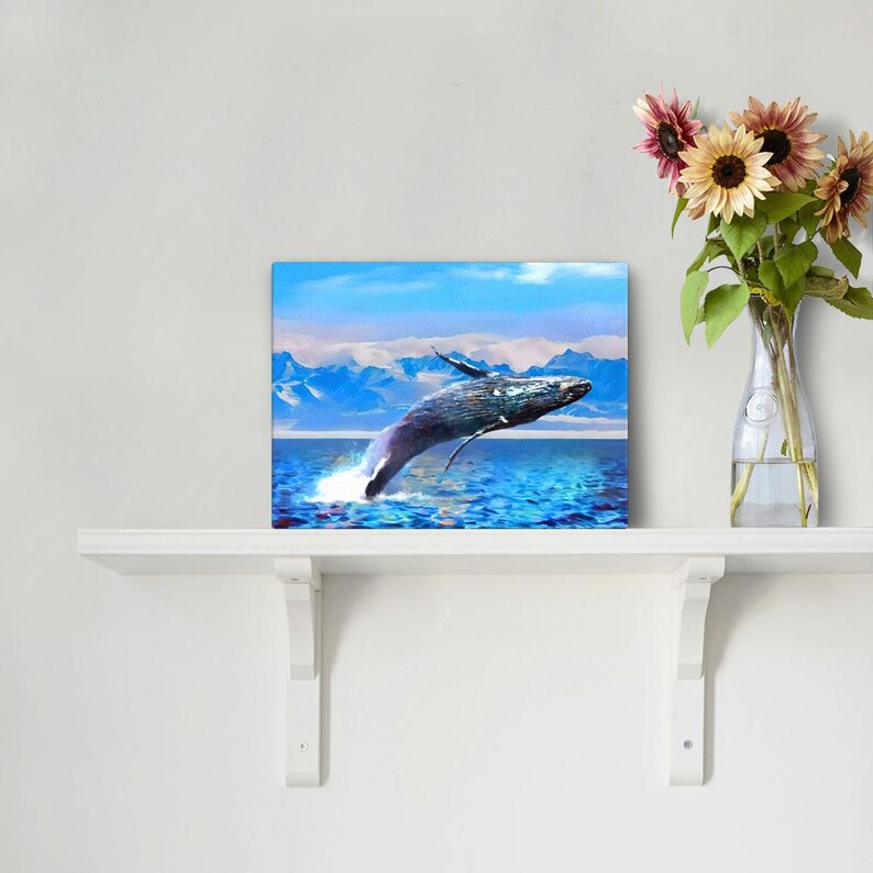 Alaska Shelf Sitter Canvas 12" X 9" Alaskan Whale Jumping Watching ...