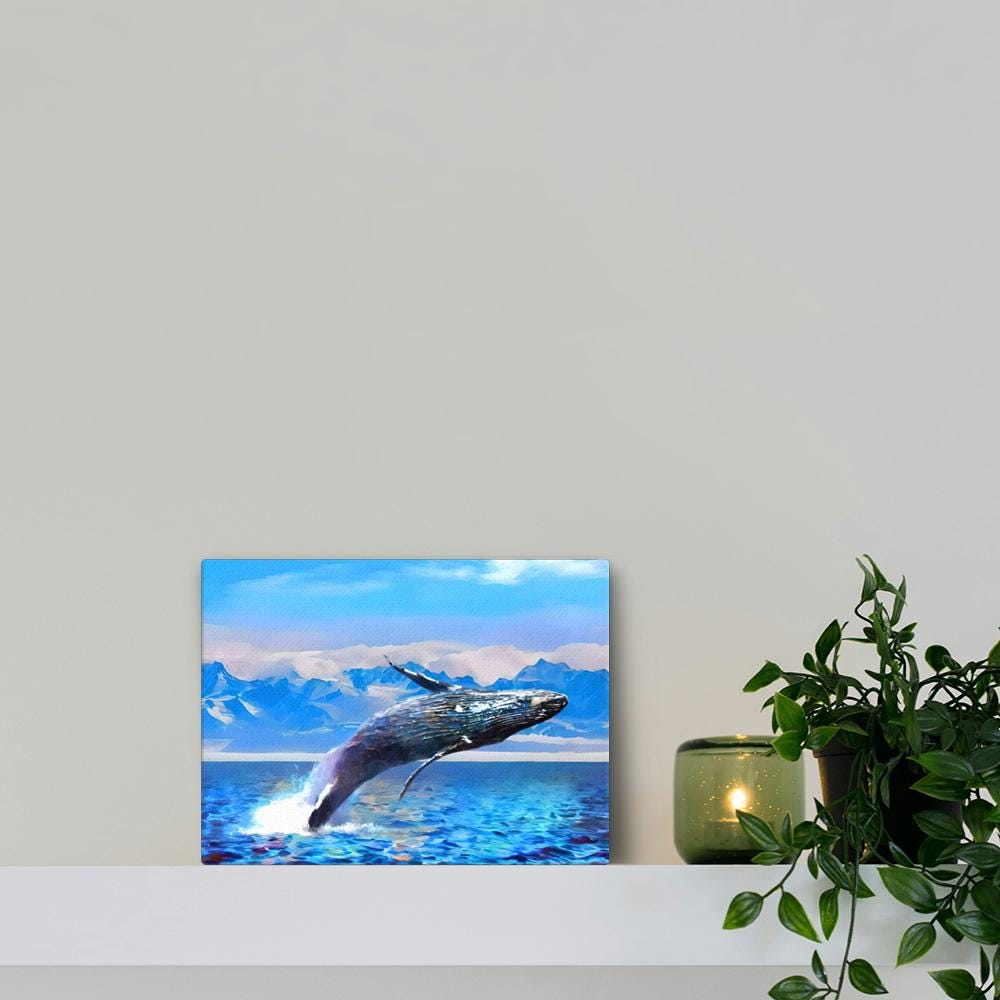 Alaska Shelf Sitter Canvas 12" X 9" Alaskan Whale Jumping Watching ...