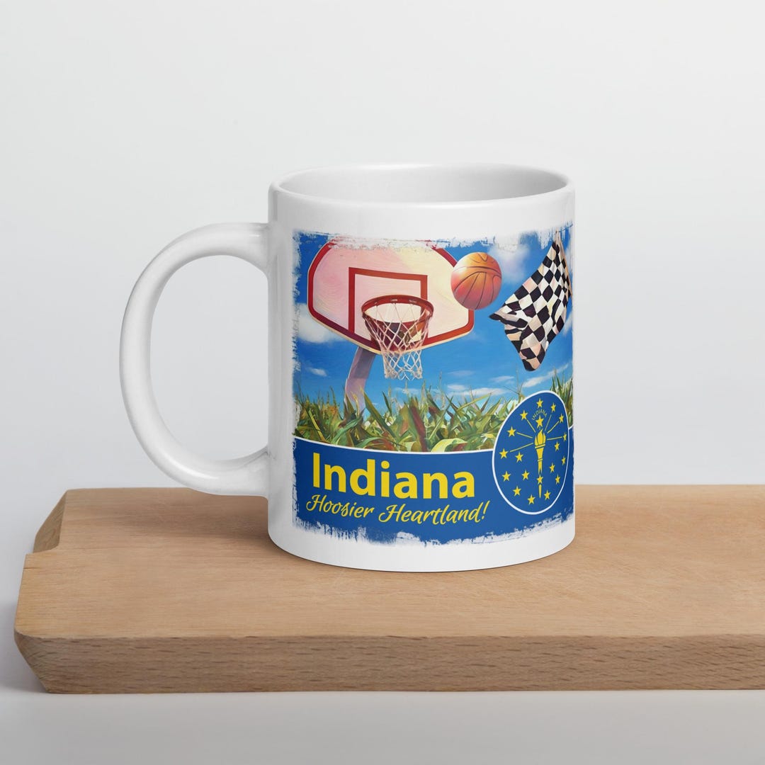 BIG Indiana Mug for Indiana, Hoosier Heartland 20 Oz White Mug With ...