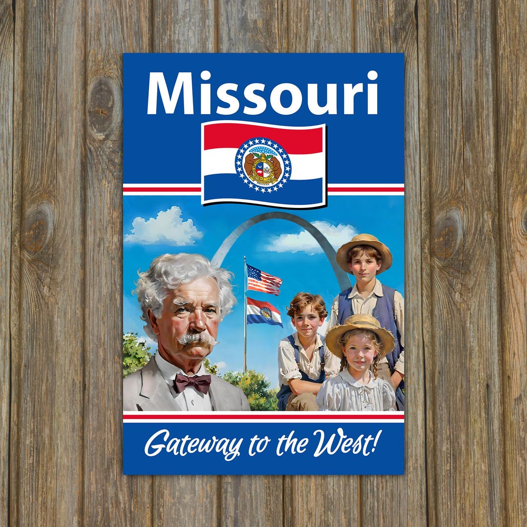 Missouri Art Print, Mark Twain Literary Poster With Tom Sawyer ...