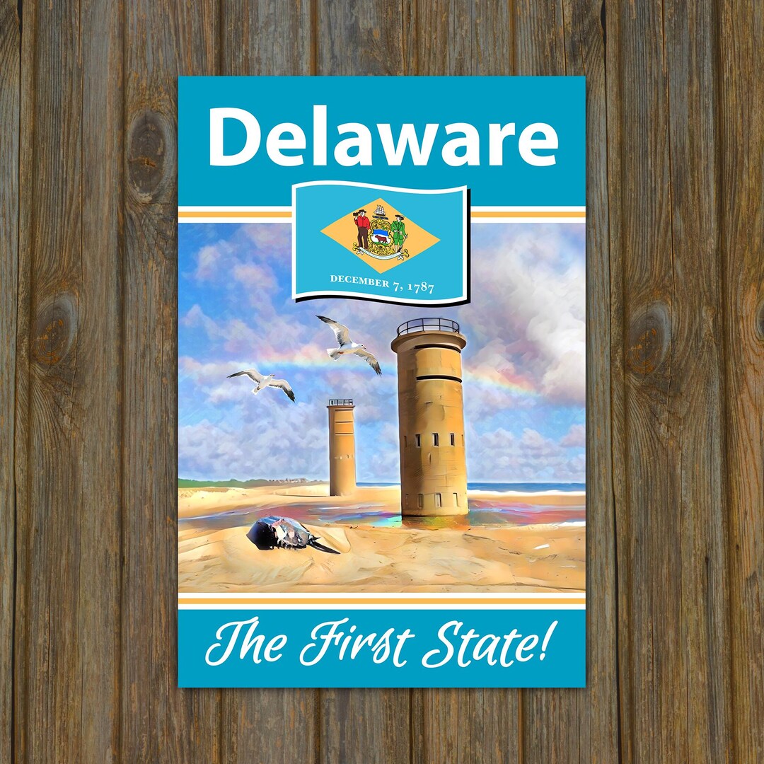 Delaware Poster, the First State Art Poster With Delaware Beaches ...