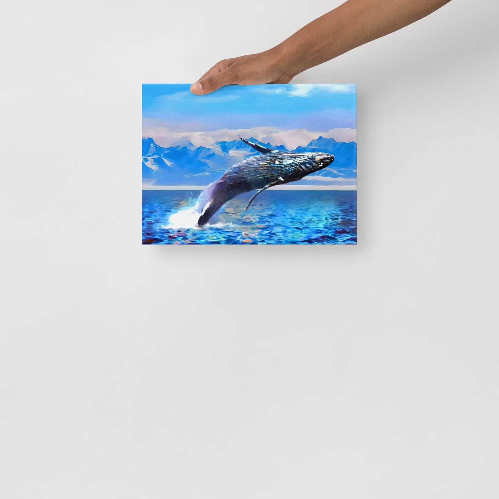 Alaska Shelf Sitter Canvas 12" X 9" Alaskan Whale Jumping Watching ...