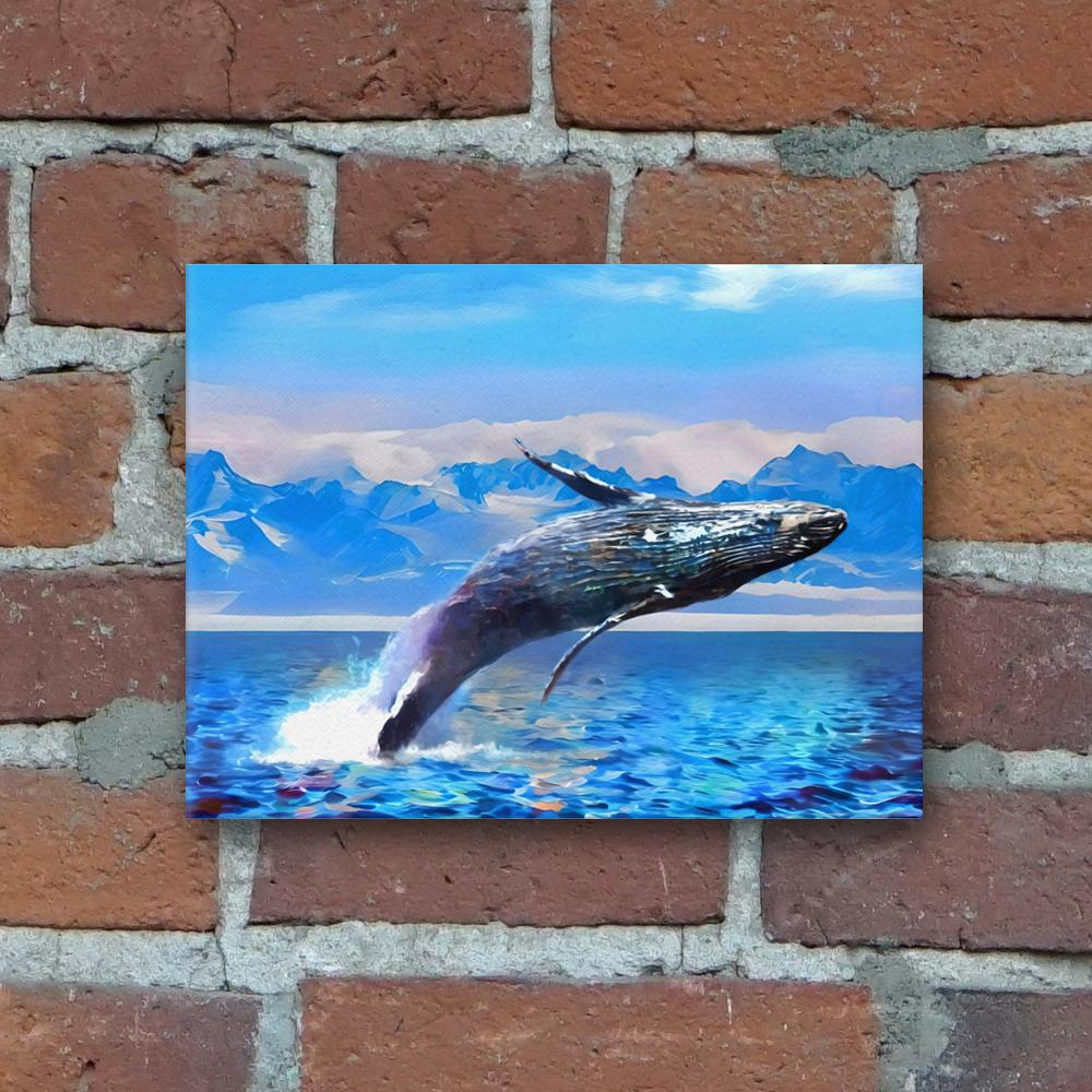 Alaska Shelf Sitter Canvas 12" X 9" Alaskan Whale Jumping Watching ...