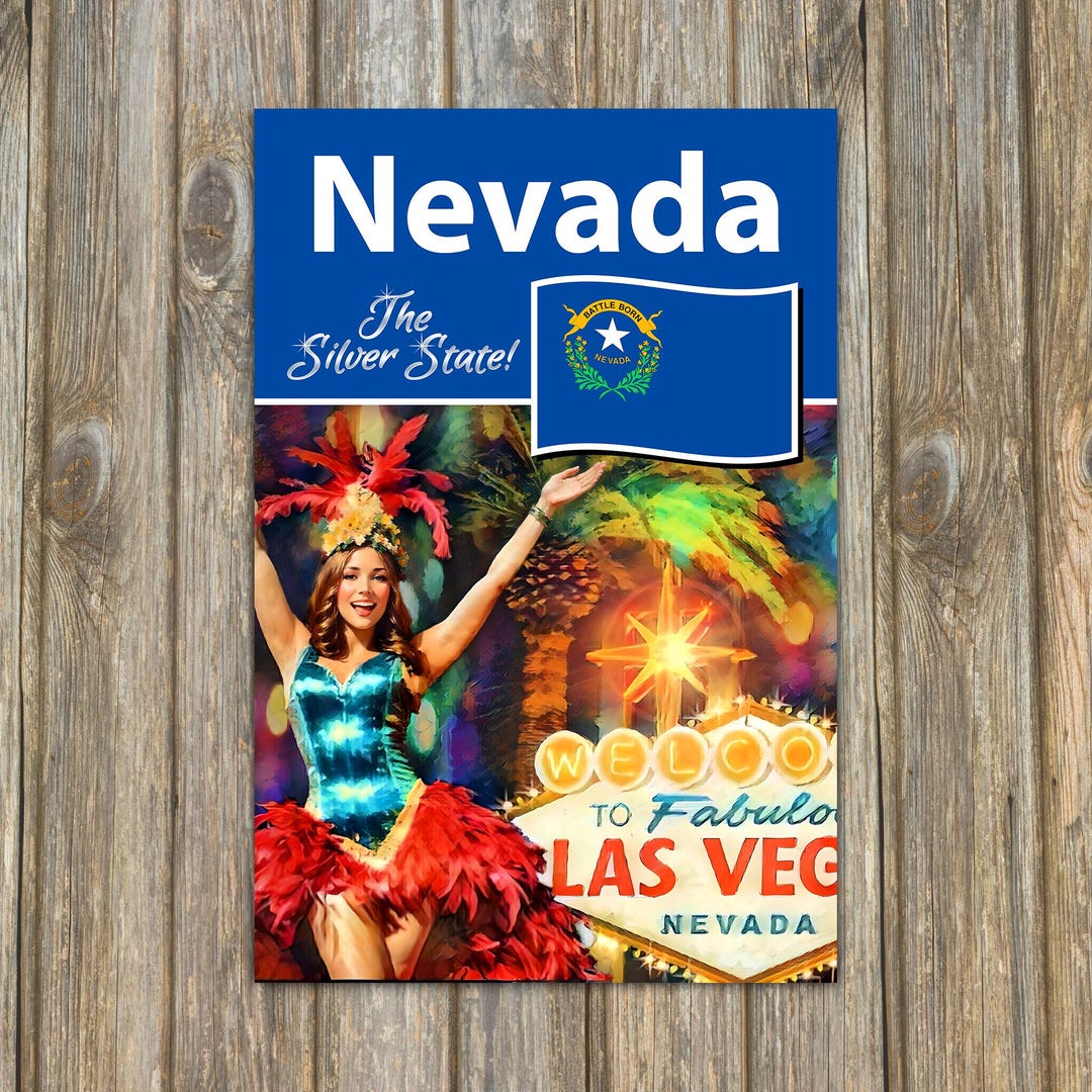 Nevada Poster With Las Vegas Showgirl Poster, Las Vegas Poster, Welcome ...