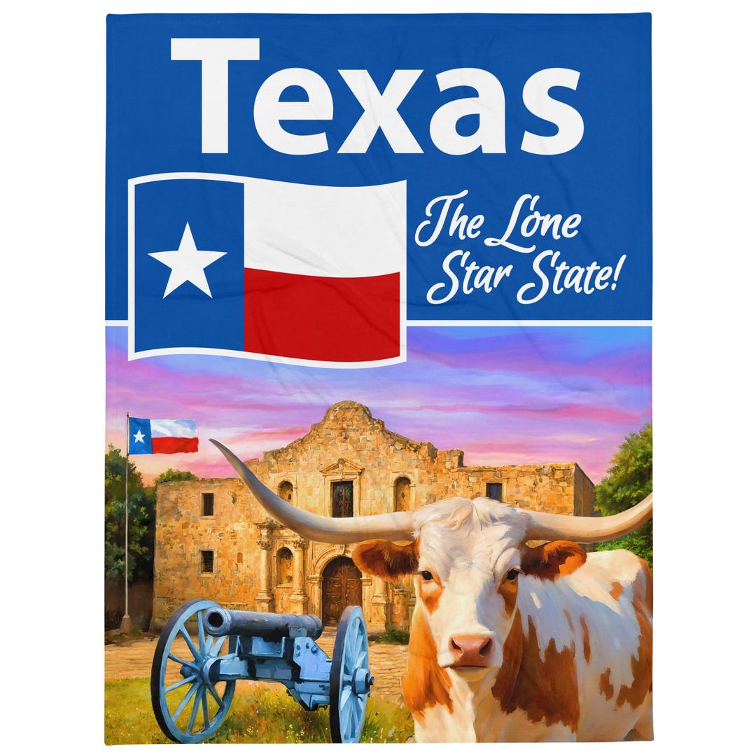 Texas Blanket With Texas Longhorn, the Alamo & the Lone Star State Flag ...