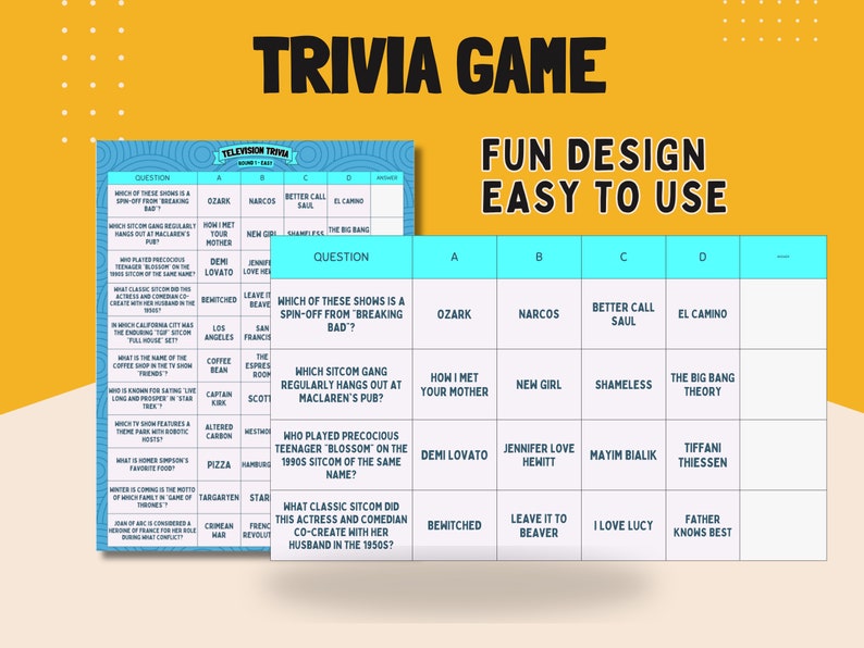 5 Pack Printable, Instant Download, at Home Trivia Pack, 5 Different ...