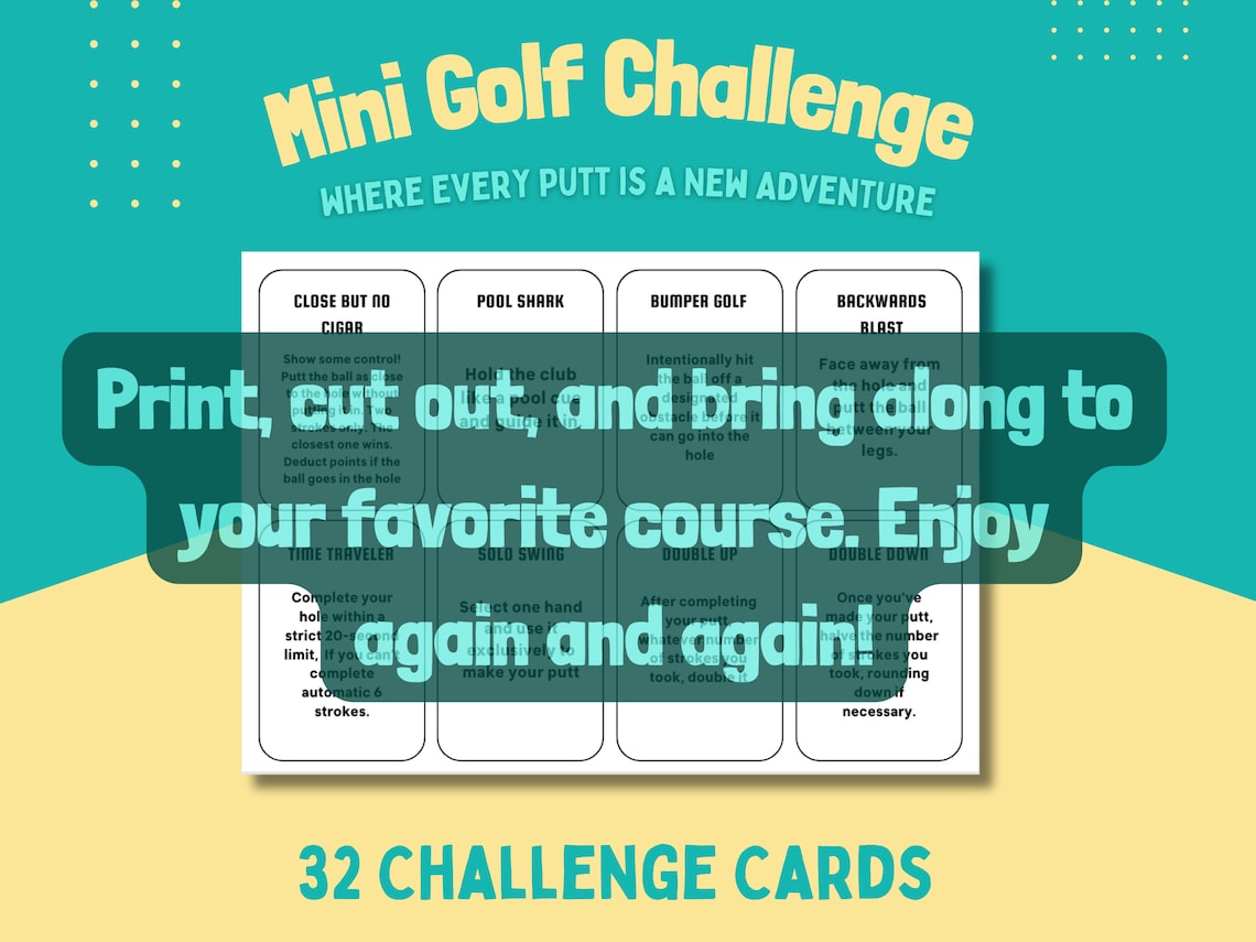 Instant Download, Mini Golf Challenge Cards - Fun Family Game, Outdoor ...