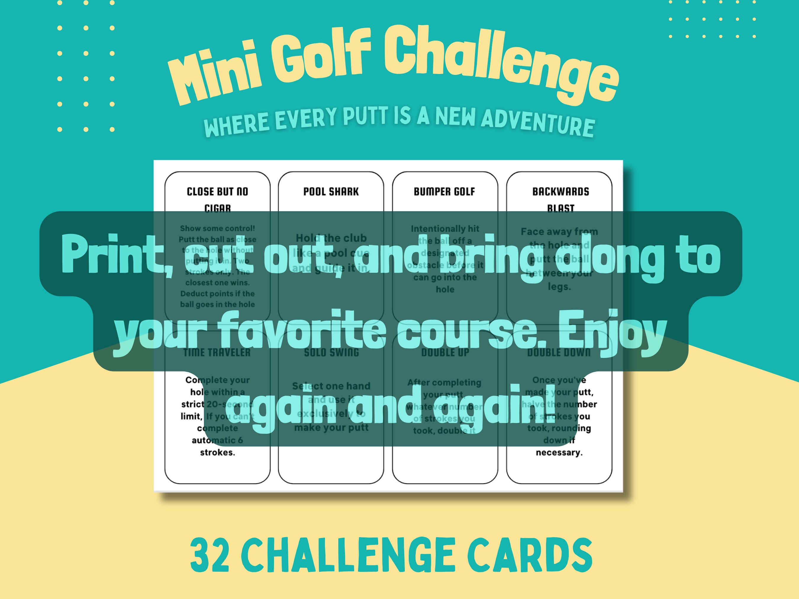 Instant Download, Mini Golf Challenge Cards - Fun Family Game, Outdoor ...