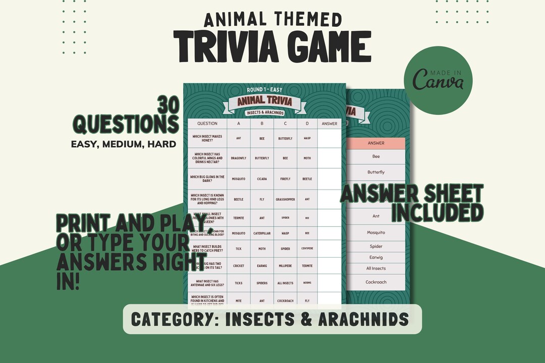 Insects & Arachnids Quiz | Bug-themed Trivia Printable for School ...