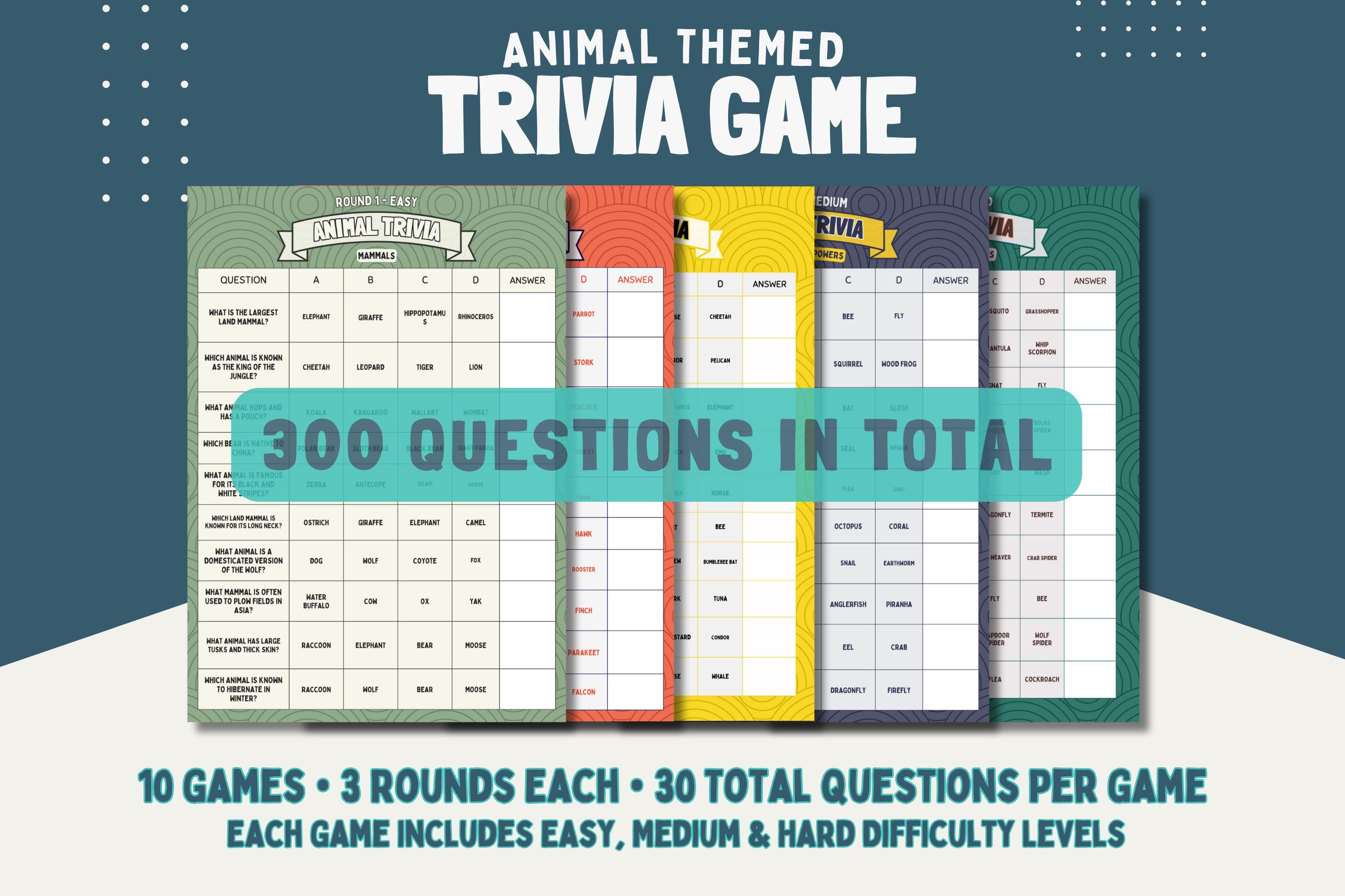 Ultimate Animal Trivia Bundle – 10 Games, 300 Questions, Printable ...