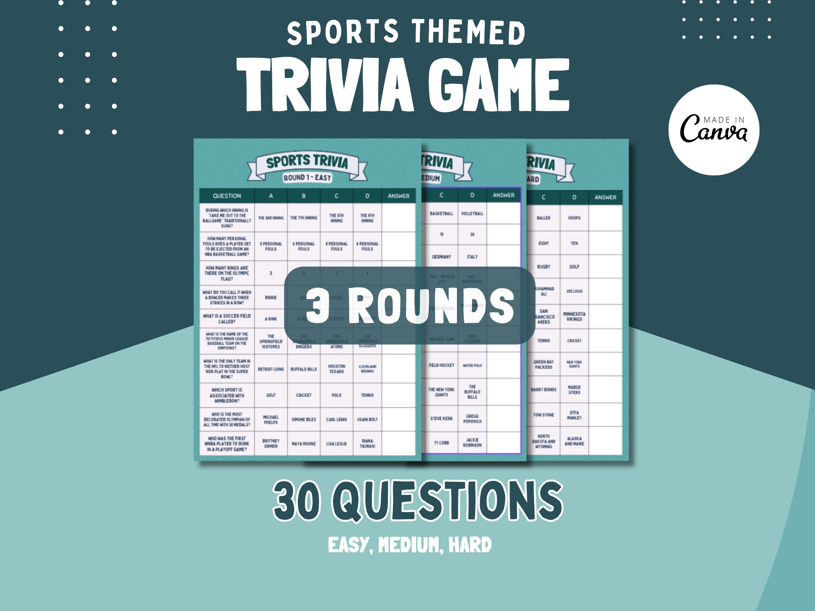 Printable Sports Trivia Games: Instant Download for Home Fun! Perfect ...