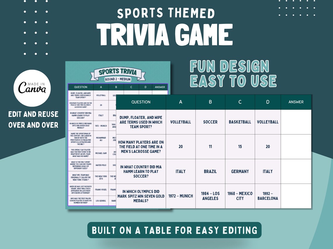 Printable Sports Trivia Games: Instant Download for Home Fun Perfect ...