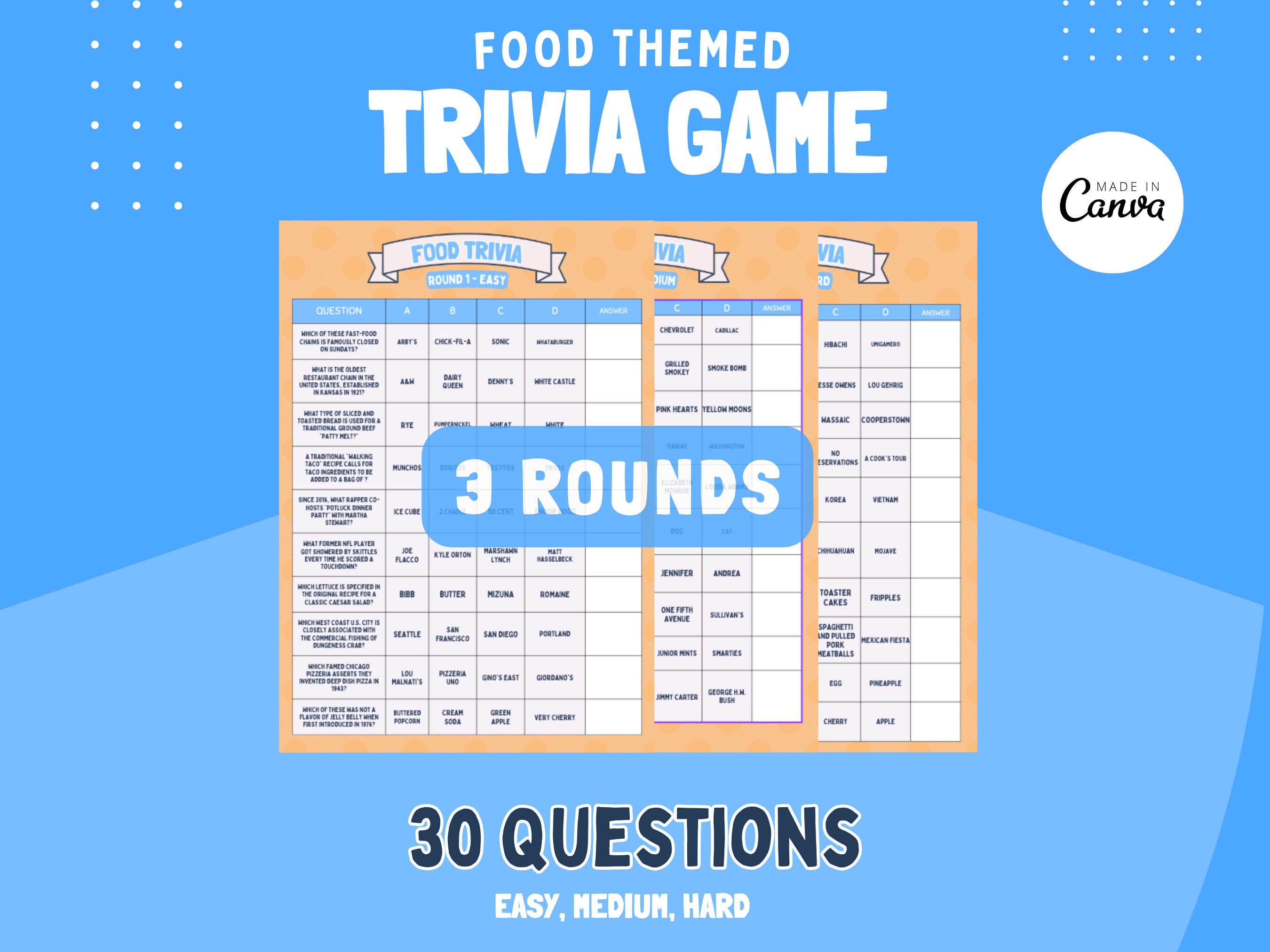 Printable Food Trivia Games: Download for Instant Fun! Edit, Download ...