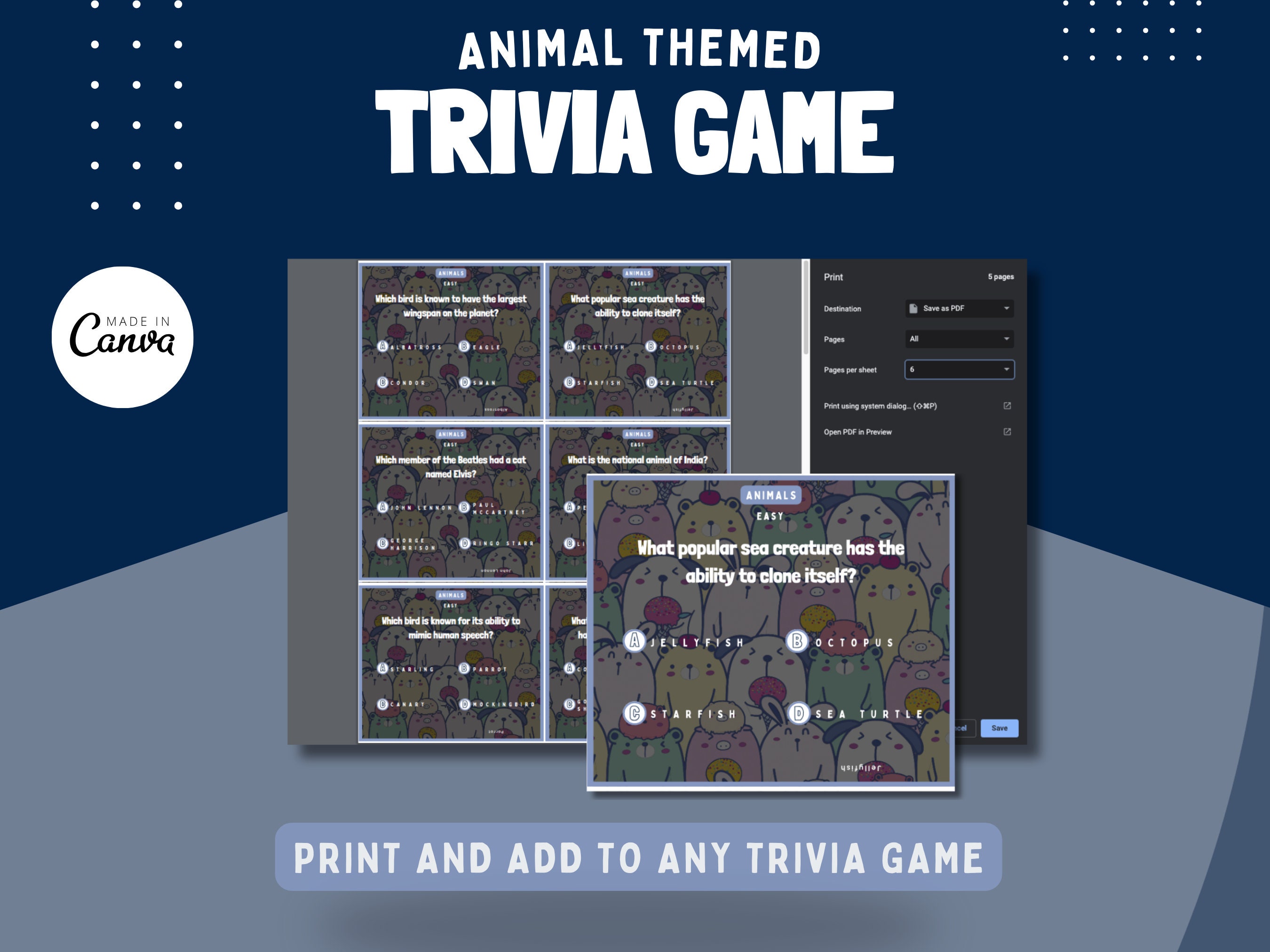Printable Animal Trivia Games: Instant Download for Home Fun! Suitable ...