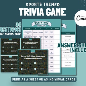 Printable Sports Trivia Games: Instant Download for Home Fun! Perfect ...